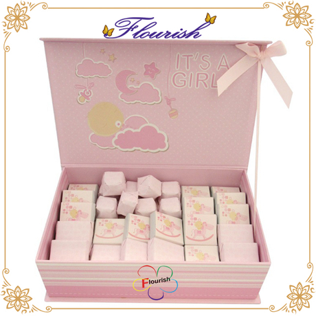 Sweet Pink Color Rigid Cardboard Baby Girl Birthday Shower Party Gift ...
